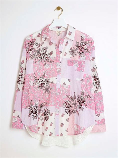 River Island Patchwork Boyfriend Shirt Medium Pink Very