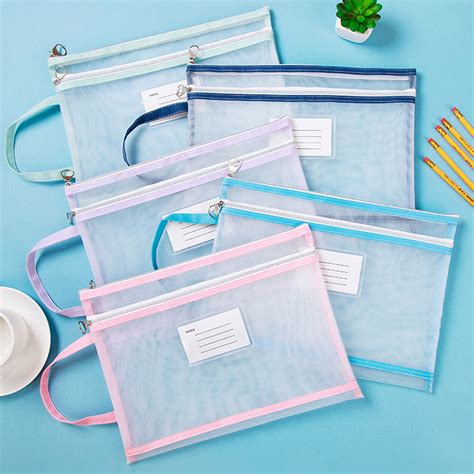 A4 Zipper File Bags Mesh Zipper Pouch Waterproof Nylon Pouch For Office School Supplies