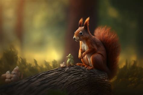 Premium Ai Image Art View On Wild Nature Cute Red Squirrel Neural Network Ai Generated