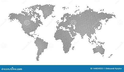 Black Halftone Hexagon Dotted World Map Vector Illustration Dotted