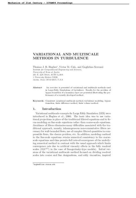 Pdf Variational And Multiscale Methods In Turbulence