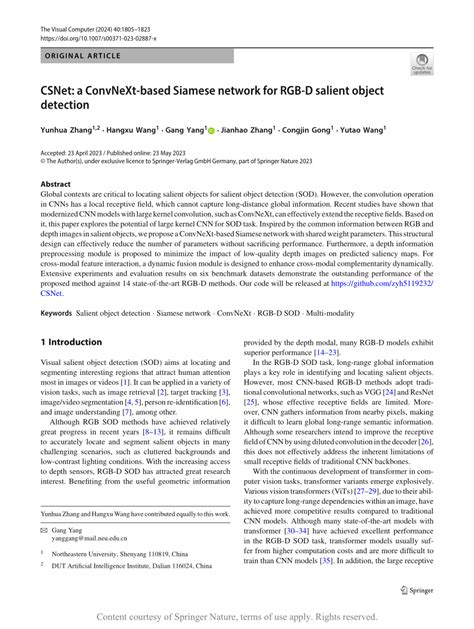 Csnet A Convnext Based Siamese Network For Rgb D Salient Object Detection