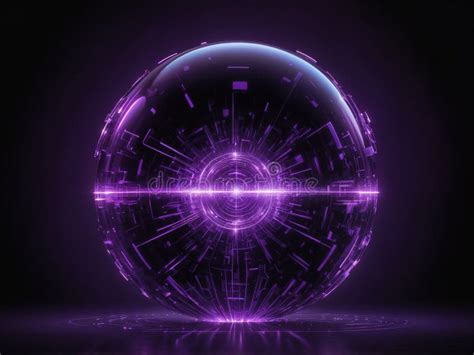 Abstract Glow Hologram Futuristic Energy Sphere Purple Color On Black Background Representing
