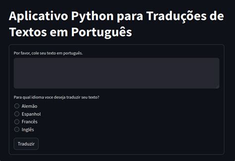 traduções de textos com Python e Streamlit