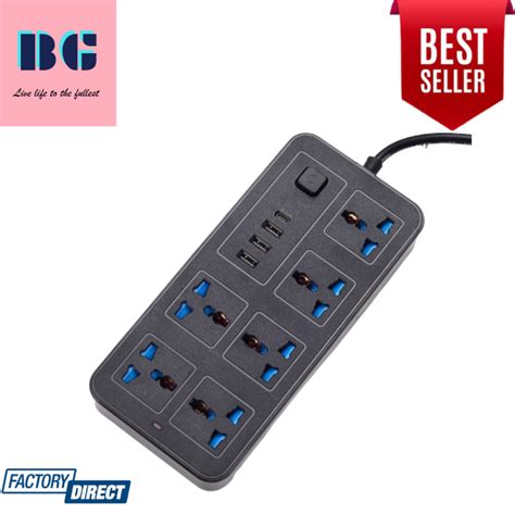 BG USB C 3 USB Port 6 Universal Power Strip Extension Plug Power Socket Electric Sockets