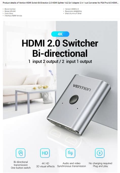 Vention HDMI Switch Bi Direction 2 0 HDMI 4K Switcher 2 Vention HDMI 1 5 Cable Computers