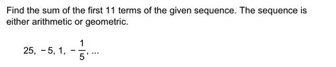 solved find the sum of the first 11 ﻿terms of the given