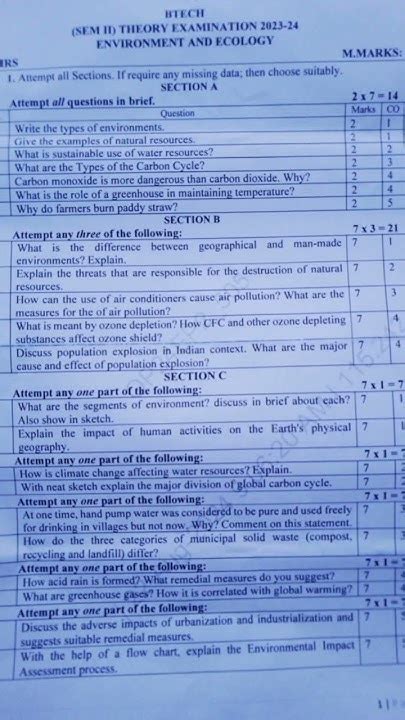 Aktu Paper Btech 1st Year 2023 2024 Btech 1st Year Evs Paper 2nd Semester Youtube