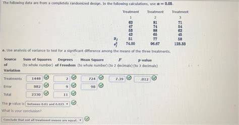 solved the following data are from a completely randomized
