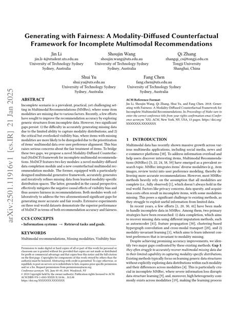 Pdf Generating With Fairness A Modality Diffused Counterfactual Framework For Incomplete