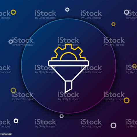 파란색 배경에 격리된 마케팅 및 시작 비즈니스 아이콘에 대한 화살표가 있는 라인 판매 깔때기 인포그래픽 템플릿입니다 다채로운 개요 개념입니다 벡터 개념에 대한 스톡 벡터