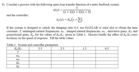 Solved B Consider A Process With The Following Open Loop Chegg