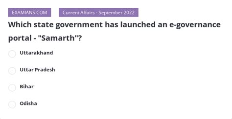 Which State Government Has Launched An E Governance Portal Samarth Examians