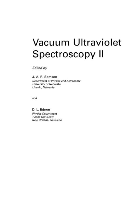 Vacuum Ultraviolet Spectroscopy Ii Premiumjs Store