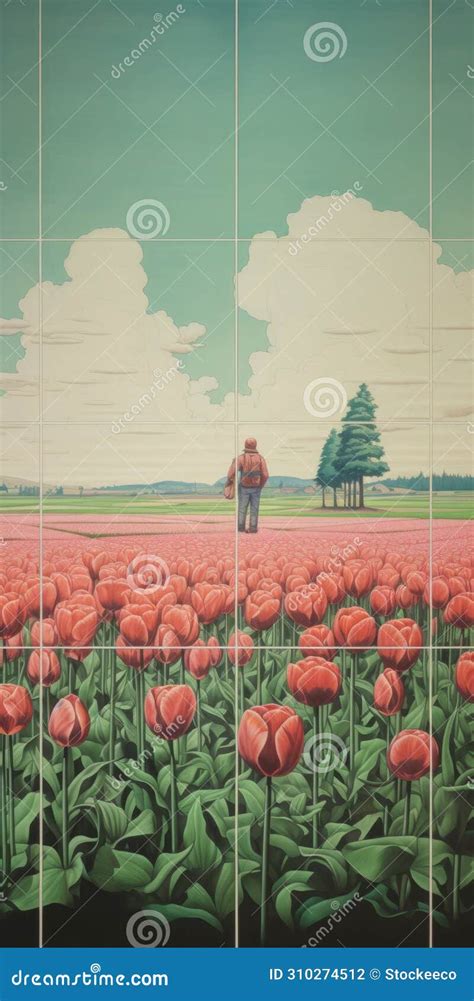 Contrasting Chiaroscuro A Colorful Tulip Field In Angular Style Stock Illustration
