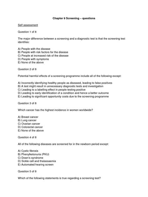 9 Questions Pdf Sensitivity And Specificity Screening Medicine