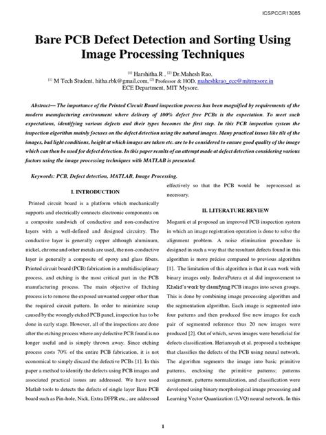 Bare Pcb Defect Detection And Sorting Using Image Processing Techniques Pdf Printed Circuit