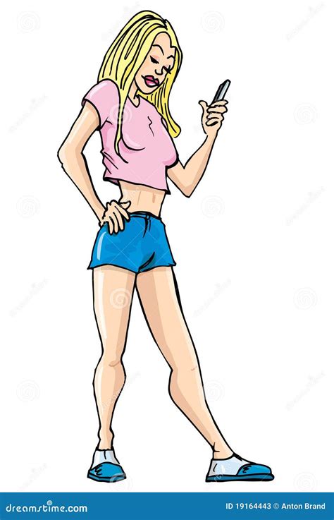 Cartoon Girl Using A Mobile Phone Stock Photos Image