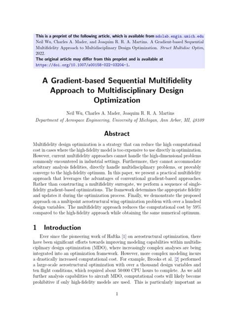 A Gradient Based Sequential Multifidelity Approach To Multidisciplinary