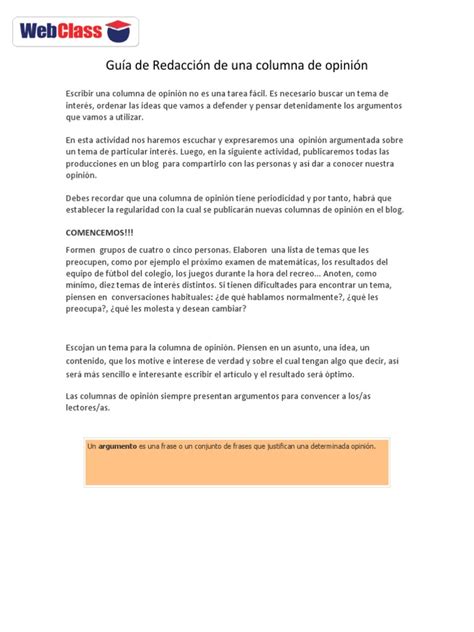 Guía De Redacción De Una Columna De Opinión Comencemos Pdf Blog