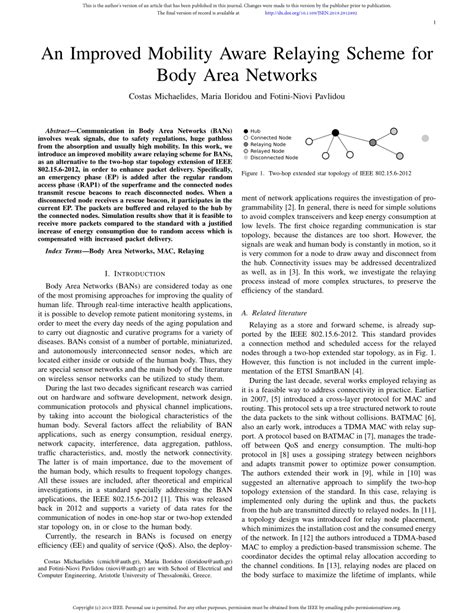 Pdf An Improved Mobility Aware Relaying Scheme For Body Area Networks