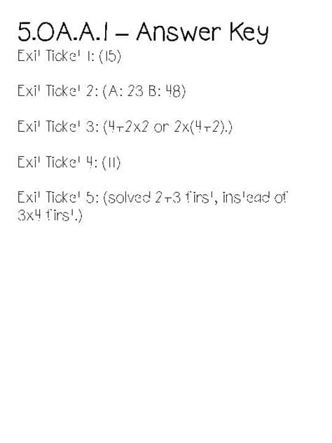 5th Grade Math Exit Tickets Operations And Algebraic Thinking Printable
