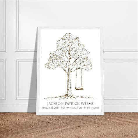 Personalized Art Tree Swing Sketch Classic Illustration Baby Gift Newborn Baby Shower