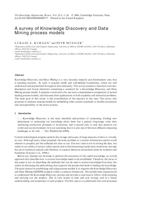 Pdf A Survey Of Knowledge Discovery And Data Mining Process Models