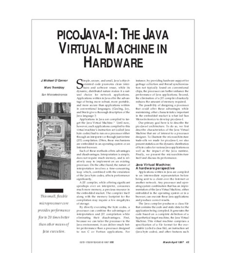 Pdf Picojava I The Java Virtual Machine In Hardware