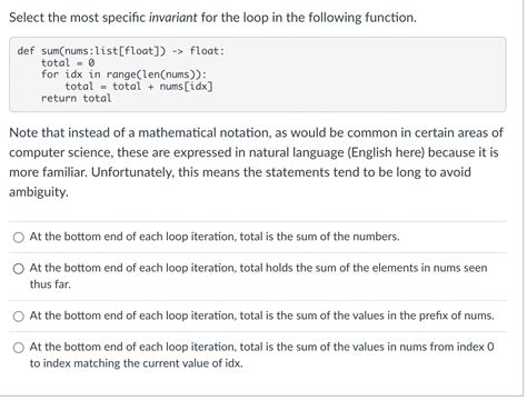 Solved Select The Most Specific Invariant For The Loop In