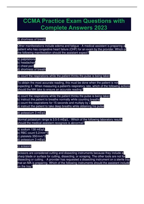 CCMA Practice Exam Questions With Complete Answers CCMA Stuvia US