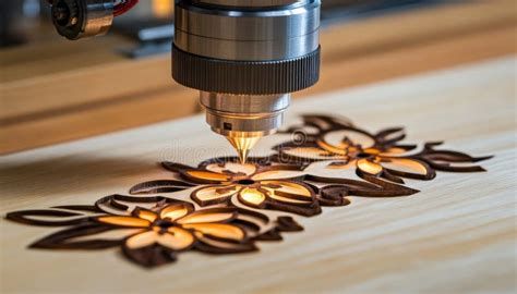 Cnc Router In Action Highlighting Precision While Cutting Intricate Floral Design Into Wood