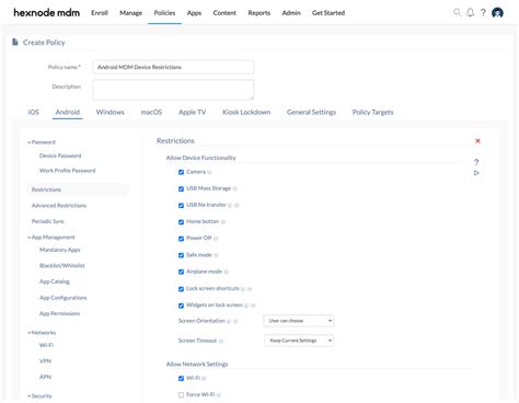 how to set up android device restrictions hexnode help center