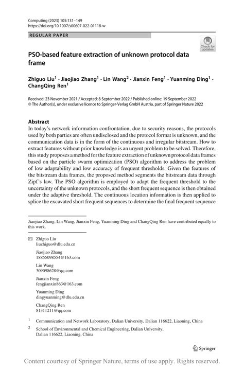 Pso Based Feature Extraction Of Unknown Protocol Data Frame