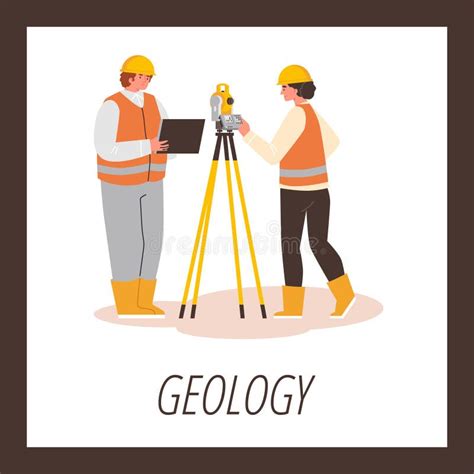Geologist Field Work Composition With Man And Woman Taking Geodetic Measurements Of Earth