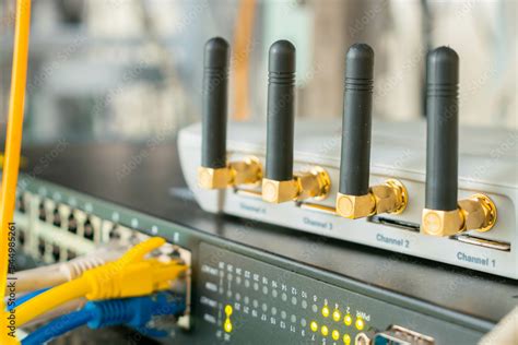 Foto De There Is A Device For Ip Telephony In The Server Room Of The Data Center Do Stock