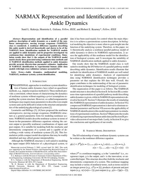 Pdf Narmax Representation And Identification Of Ankle Dynamics