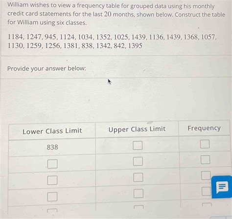 Solved William Wishes To View A Frequency Table For Grouped Data Using
