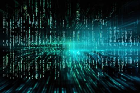 Teal Digital Binary Data On Computer Screen Background Ar 32 Job Id