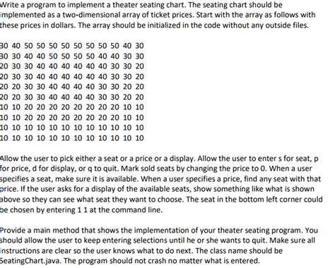solved write a program to implement a theater seating chart