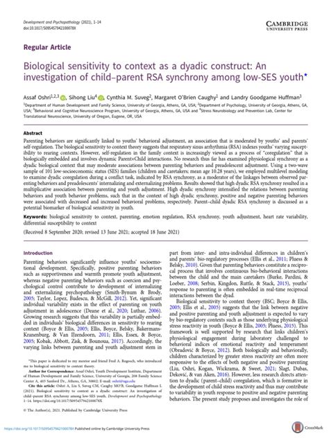 biological sensitivity to context as a dyadic construct an