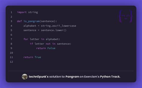 Techn0punks Solution For Pangram In Python On Exercism
