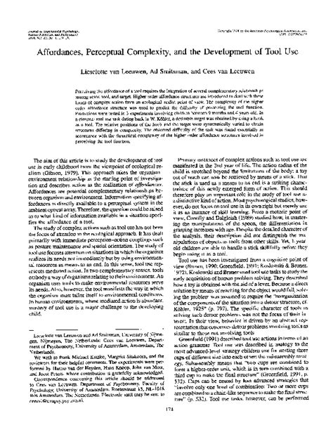 Pdf Van Leeuwen L Smitsman A And Van Leeuwen C 1994 Affordances Perceptual