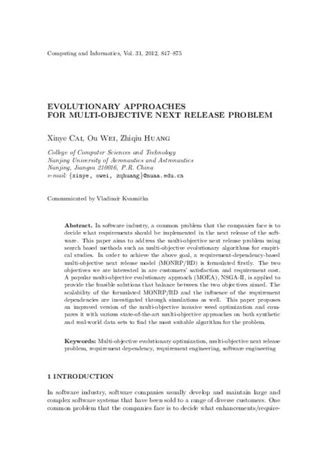 Evolutionary Approaches For Multi Objective Next Release Problem