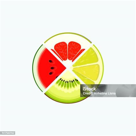 과일과 베리 유기농 식품과 주스 둥근 로고 라임 키위 수박 자몽 조각 여름과 신선한 채식주의 제품 엠블럼 건강한 비타민 다이어트 서클 로고 타입 디자인 벡터 아이콘 0명에