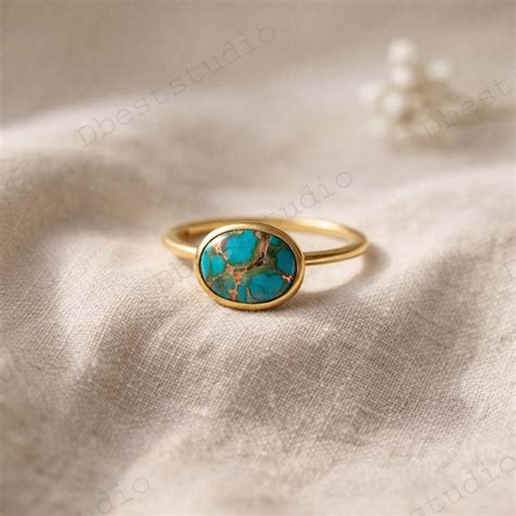 Gold Turquoise Ring Oval Turquoise Bezel Ring Minimalist Dainty Gold