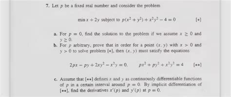 7 let p be a fixed real number and consider the problem min x 2 y
