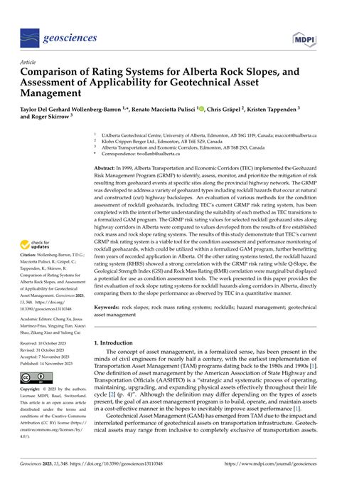 Pdf Comparison Of Rating Systems For Alberta Rock Slopes And Assessment Of Applicability For