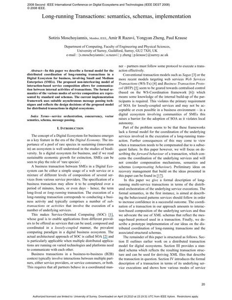 Pdf Long Running Transactions Semantics Schemas Implementation