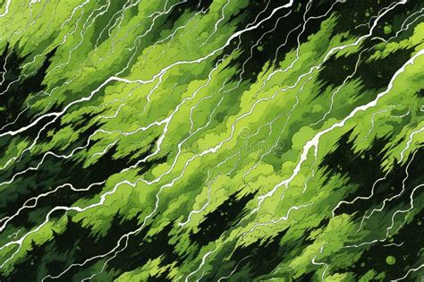Stream Of Green Lightning Strikes Comic Book Pattern Generative Ai